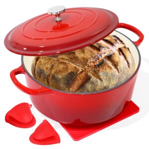 4.5 quart enamel cast iron dutch oven with loop handles, covered dutch oven, enamel stockpot with lid, red