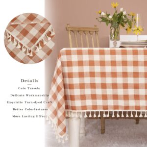 Midsummer Breeze Rustic Plaid Thanksgiving Tablecloth-Country Buffalo Check Cotton Table Cloth for Spring Fall Farmhouse Kitchen Dining Restaurant Decoration(Rectangle/Oblong, 55x70, Orange)