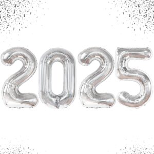 katchon, giant silver 2025 balloon numbers - 42 inch, new years balloons | 2025 balloons silver for happy new years decorations 2025 | foil 2025 silver balloons for new years eve party supplies 2025