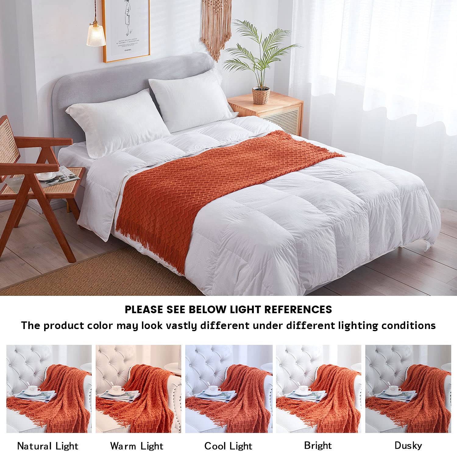 Lunarose Throw Blanket for Couch,Soft Cozy Knit Blanket,Lightweight Decorative Throw for Sofa Chair Bed Travel and Living Room-All Seasons Suitable for Women,Men and Kids (Orange-Wave, 50"x60")