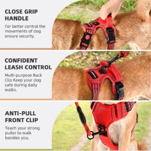 Juqiboom No Pull Dog Harness with A Free Heavy Duty 5ft Dog Leash, Adjustable Soft Padded Dog Vest, Reflective No-Choke Pet Oxford Vest with Easy Control Handle for Small and Large Dogs (Red, Medium)