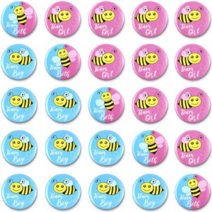 dilunave 50 pieces bee gender reveal button pins team boy, girl or both buttons pins badges kit bee theme gender reveal party favors in pink and blue for baby shower gender reveal party game supplies