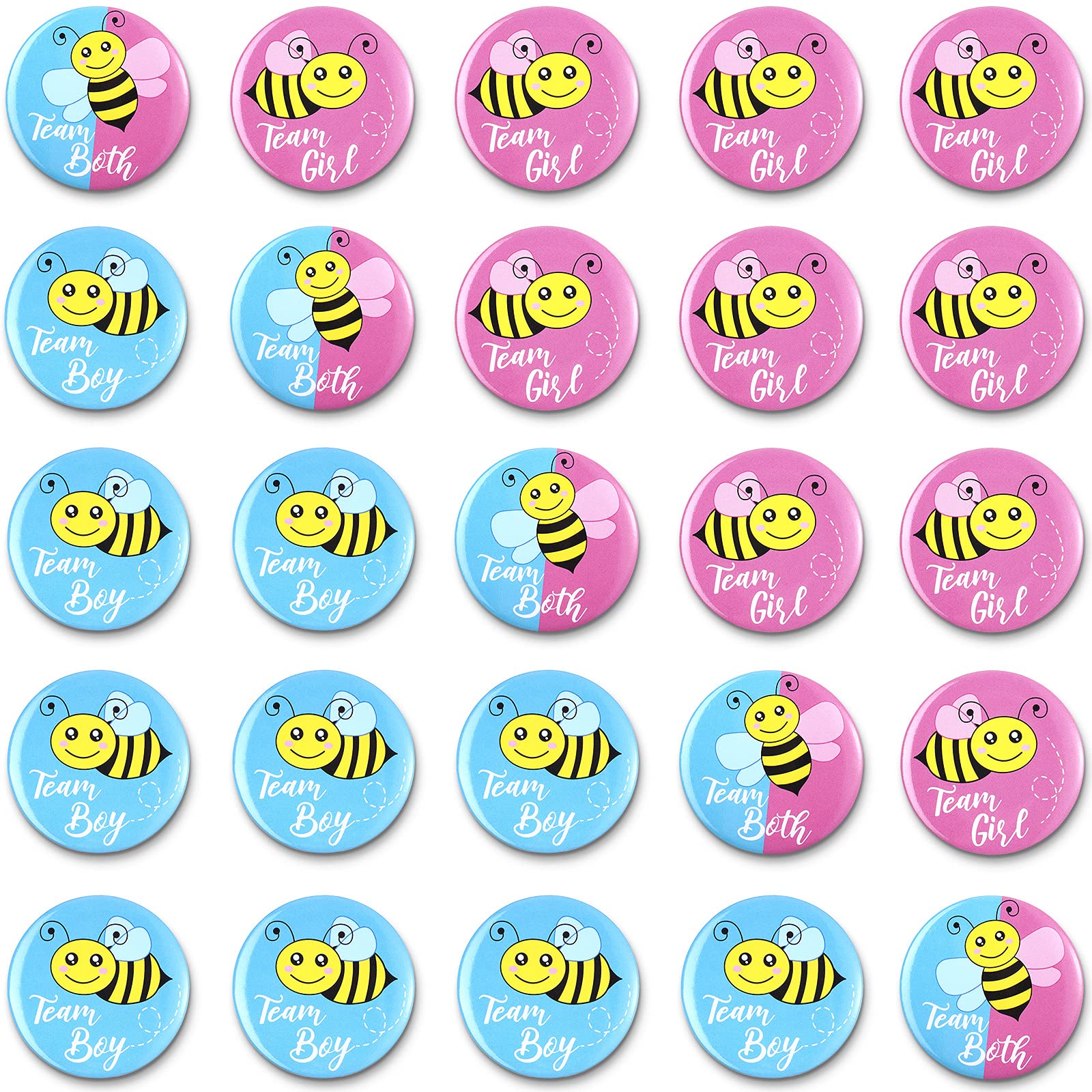 Dilunave 50 Pieces Bee Gender Reveal Button Pins Team Boy, Girl or Both Buttons Pins Badges kit Bee Theme Gender Reveal Party Favors in Pink and Blue for Baby Shower Gender Reveal Party Game Supplies