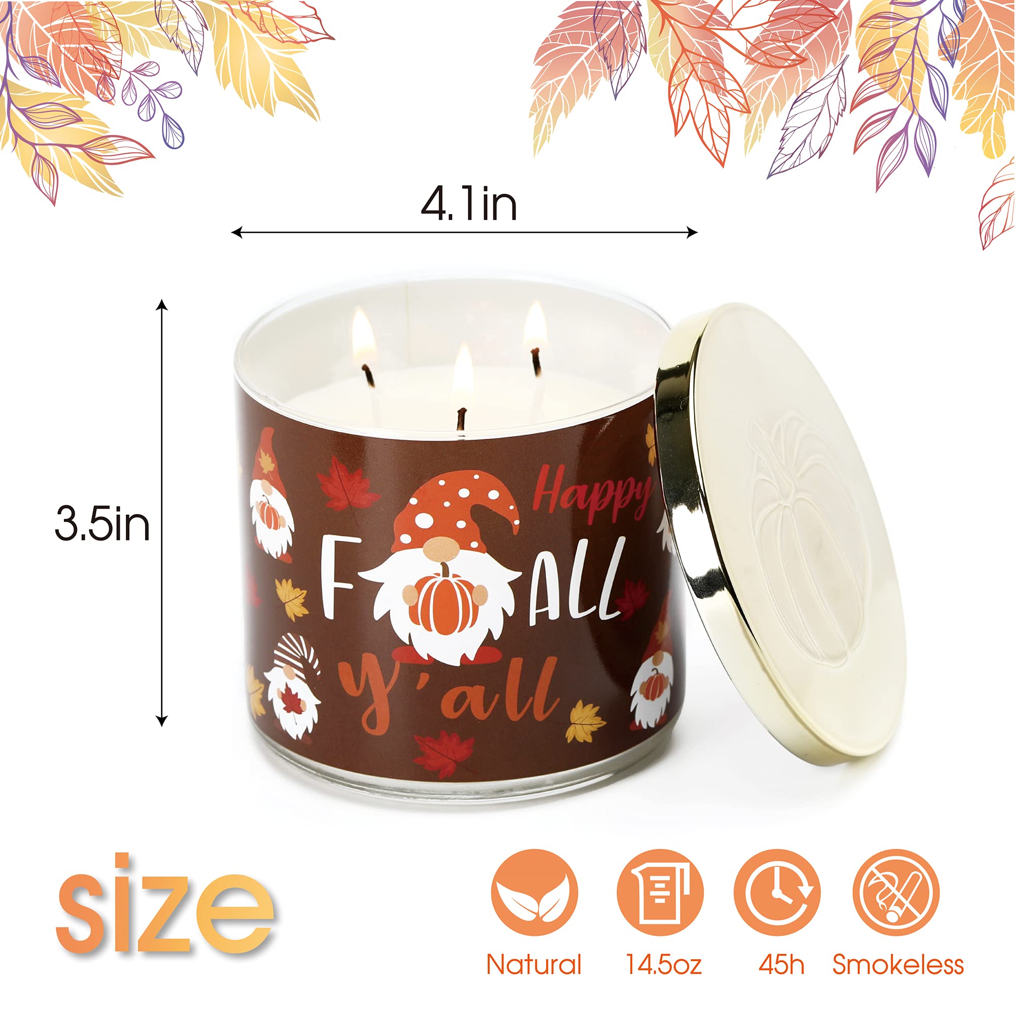 Fall Candle,Pumpkin Spice Candle, Pumpkin Scented Candle，Autumn Large 3 Wicks for Home Decor, 14 oz