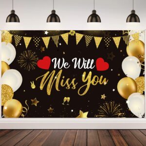 irenare we will miss you party decoration, extra large black gold going away party backdrop miss you photography background banner for farewell anniversary retirement graduation party,70.8 x 43.3 inch