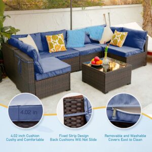 LAFWELL 7 Pieces Outdoor Patio Furniture Sets,Rattan Conversation Sectional Set,Manual Weaving Wicker Patio Sofa with Tea Table