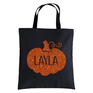 let's make memories personalized sparkly pumpkin halloween treat bag - trick-or-treat tote - customize with name