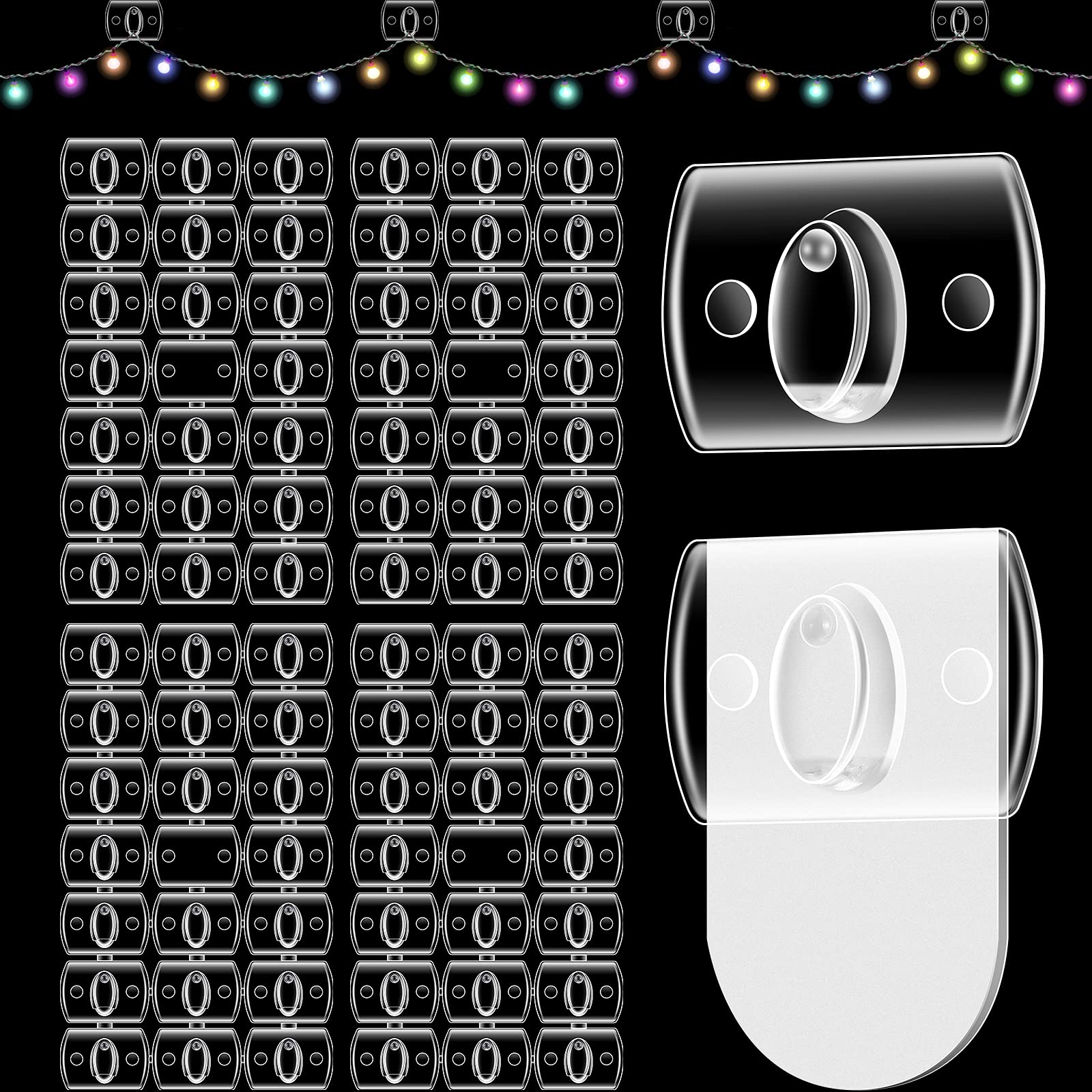 Jetec 200 Pieces Command Mini Light Clips Clear Traceless Clips Christmas Wall Hanging Clips Decorating Hook Clips with Adhesive Dots for Christmas Home Indoor Outdoor Party Decoration Supplies