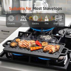 Cast Iron Griddle Plate 13 x 8 inch | Reversible Cast Iron Grill/Griddle Pan | Double Sided Stove Top Griddle On Single Burner | Pre-Seasoned Small Cast Iron Griddle 1 Piece