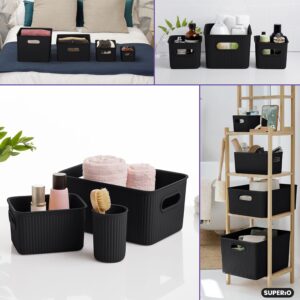 Superio Ribbed Collection - Decorative Plastic Open Home Storage Bins Organizer Baskets, Small Brown (1 Pack) Container Boxes for Organizing Closet Shelves Drawer Shelf 1.5 Liter