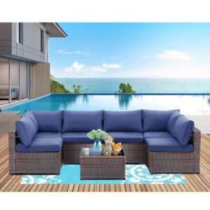 lafwell 7 pieces outdoor patio furniture sets,rattan conversation sectional set,manual weaving wicker patio sofa with tea table