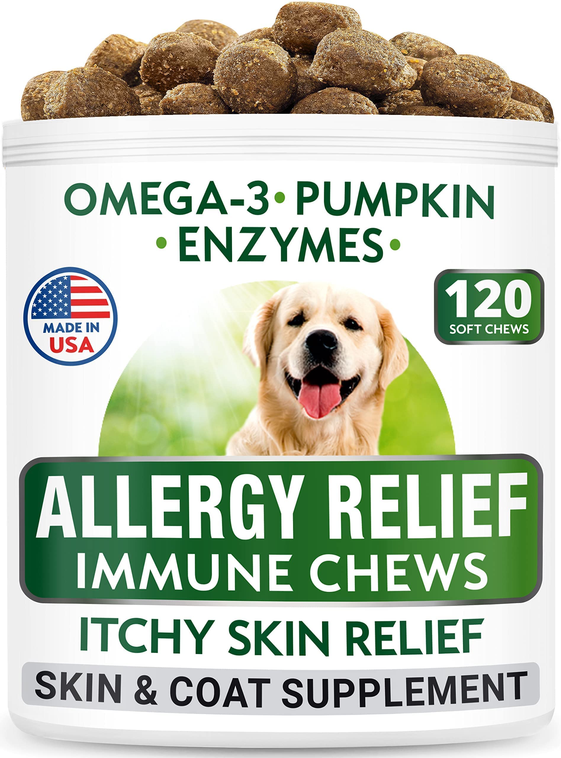 Calming Hemp Treats + Allergy Relief Treats Bundle - Hemp Oil + Omega 3 + Pumpkin + Enzymes - Anxiety Relief + Itchy Skin Relief - Separation Aid + Stress Relief + Seasonal Allergies - 240 Soft Chews