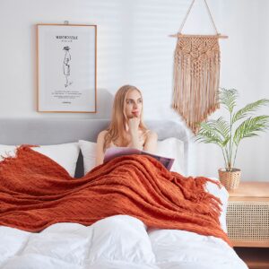 Lunarose Throw Blanket for Couch,Soft Cozy Knit Blanket,Lightweight Decorative Throw for Sofa Chair Bed Travel and Living Room-All Seasons Suitable for Women,Men and Kids (Orange-Wave, 50"x60")