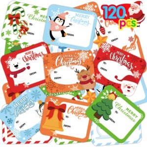 fingooo christmas gift tags stickers,120 pieces xmas holiday present labels for gift self adhesive sticker for friends(12 patterns)