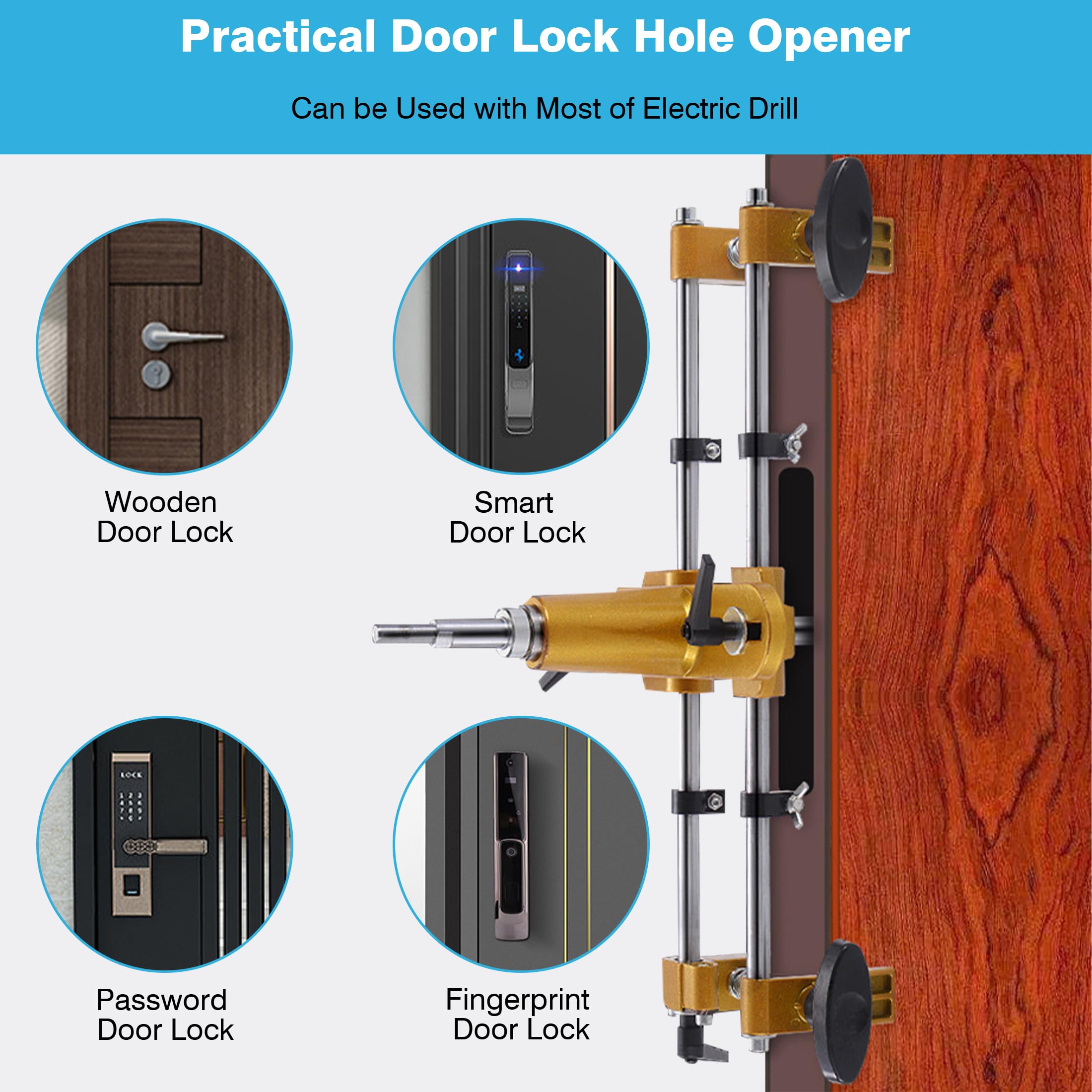 IRONWALLS Mortise Lock Jig, Door Lock Hole Opener Kit for Wooden Door with 3PCS Tungsten Steel Cutter Blade, Mortising Jig Tool Door Mortise Jig, Suitable for Angle Grinder & Electric Hand Drill