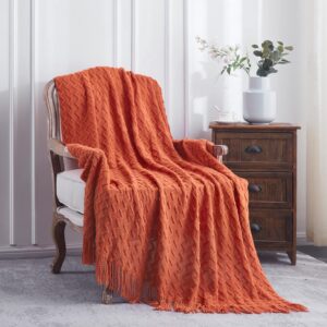 lunarose throw blanket for couch,soft cozy knit blanket,lightweight decorative throw for sofa chair bed travel and living room-all seasons suitable for women,men and kids (orange-wave, 50"x60")