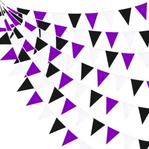 32ft purple black white graduation party decorations 2023 halloween pennant banner fabric triangle flag bunting garland for wedding birthday home nursery outdoor garden hanging festivals decoration