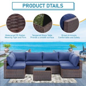 LAFWELL 7 Pieces Outdoor Patio Furniture Sets,Rattan Conversation Sectional Set,Manual Weaving Wicker Patio Sofa with Tea Table