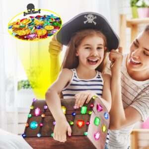 Gejoy 430 Pieces Pirate Party Decorations Pirate Treasure Jewels and Pirate Gold Fake Coins Playset with Drawstring Bag for Halloween Pirate Adventure Themed Party Decorations Pirate Party Favors