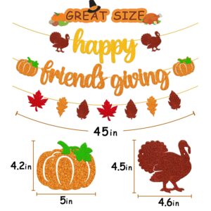 Happy Friends Giving Banner Fall Leaves Garland Thanksgiving Day Autumn Turkey Theme for Happy Friendsgiving Party Glitter Gold Decorations