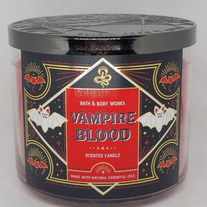 Bath & Body Works, White Barn 3-Wick Candle w/Essential Oils - 14.5 oz - 2021 Halloween! (Vampire Blood)