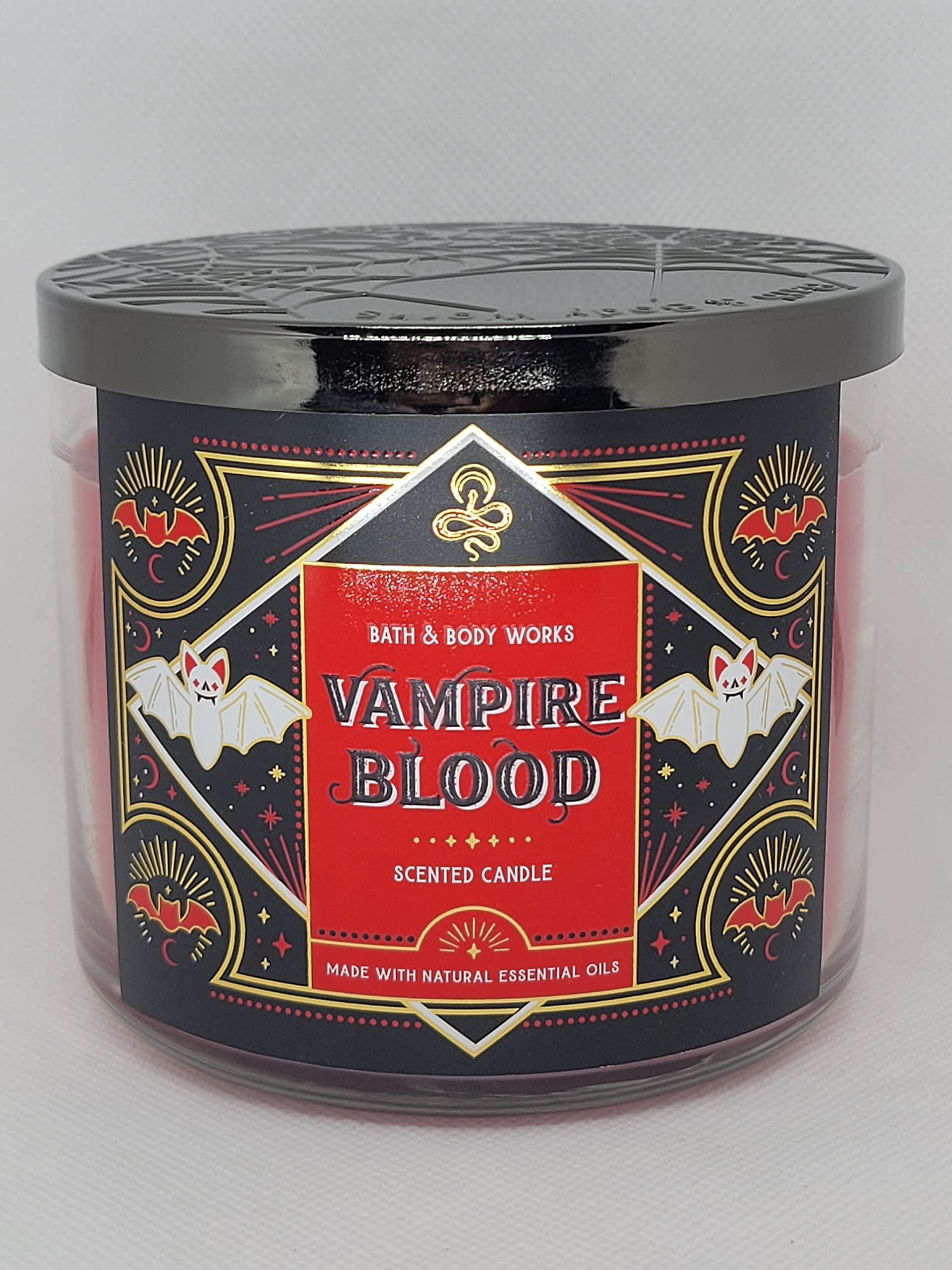 Bath & Body Works, White Barn 3-Wick Candle w/Essential Oils - 14.5 oz - 2021 Halloween! (Vampire Blood)