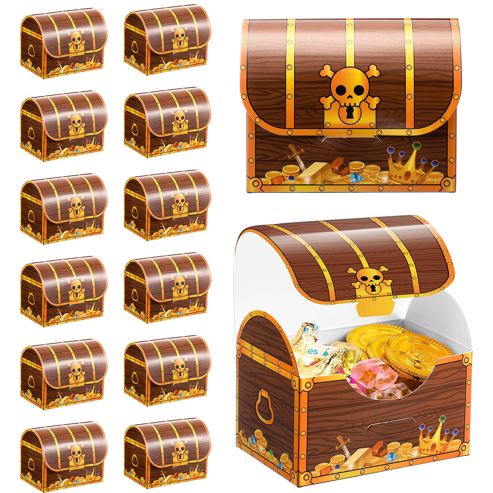 Treasure Treat Chest Boxes Cardboard Pirate Treasure Treat Chest Pirate Present Goodie Boxes Treasure Candy Favor Boxes for Halloween Treasure Hunt Game Pirate Theme Party?Simple Style,24 Pcs?