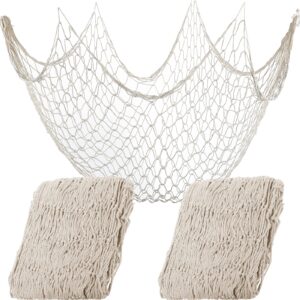 shappy 2 pieces fish net decorative 80 x 40 inch, wall hanging fishnet for mermaid, pirate, nautical, under the sea party decorations, ocean themed hawaii beach halloween party supplies(beige)