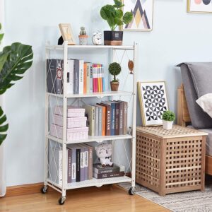 APEXCHASER 4-Shelf Foldable Storage Shelves with Wheels, Freestanding Metal Wire Shelf Rack, No Assembly Storage Shelves for Office, School, Kitchen,Garage