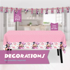 Minnie Mouse Birthday Party Supplies | Minnie Mouse Party Decorations | Minnie Mouse Party Supplies | Serves 16 Guests with Banner, Table Cover, Plates, Napkins, Sticker