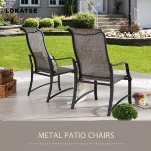 LOKATSE HOME Dining Chairs High Backrest Teslin Bar Set of 2 Outdoor Metal Furniture for Garden Patio Pool Beach Yard, Grey