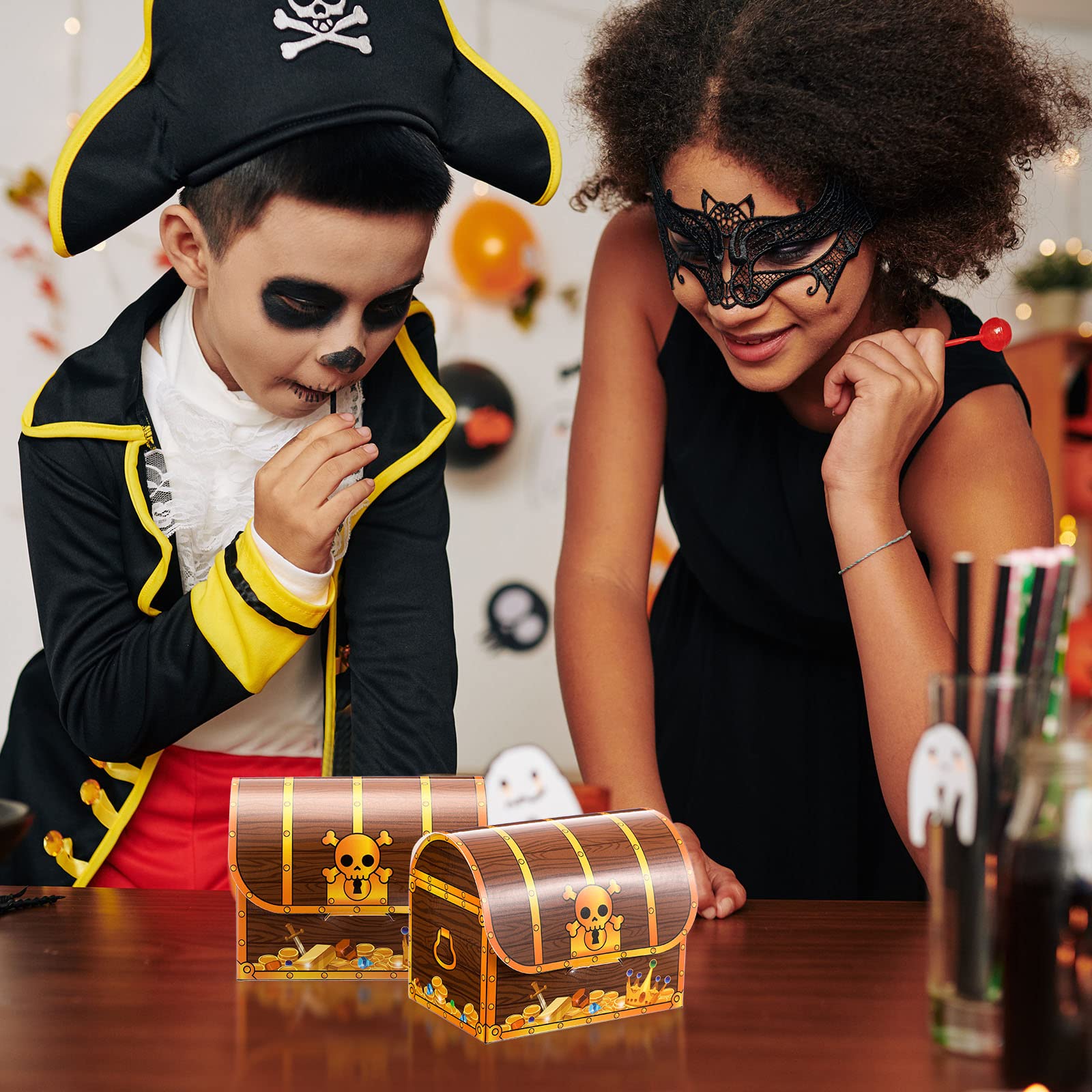 Treasure Treat Chest Boxes Cardboard Pirate Treasure Treat Chest Pirate Present Goodie Boxes Treasure Candy Favor Boxes for Halloween Treasure Hunt Game Pirate Theme Party?Simple Style,24 Pcs?