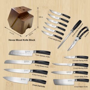 RITSU Knife Set, 17 Pieces Kitchen Knife Set with Block, 1.4116 German Steel knife set with sharpener, 6 Pieces Steak Knife Set, Professional Chef Knife Set & Scissor, Suitable for Home Kitchen