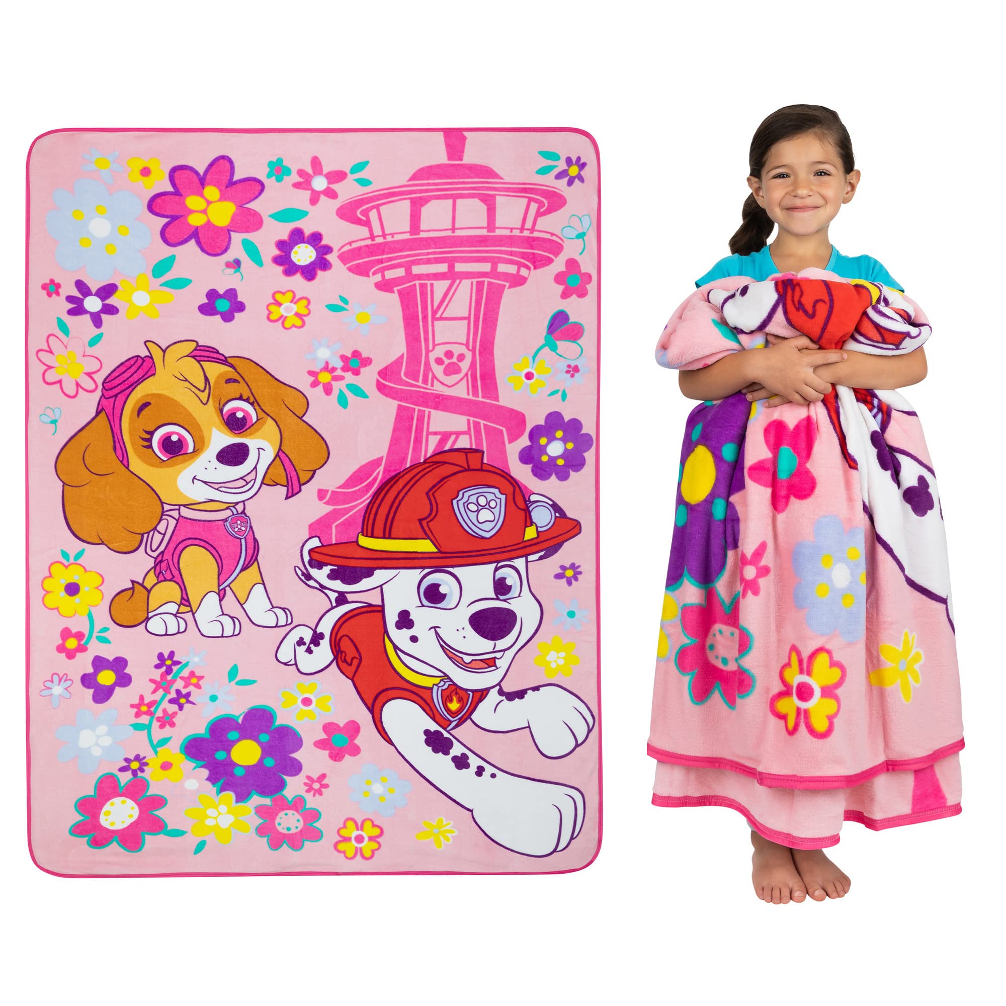 Paw Patrol Girls Kids Bedding Super Soft Plush Micro Raschel Blanket, 62 in x 90 in, (Official) Nickelodeon Product By Franco