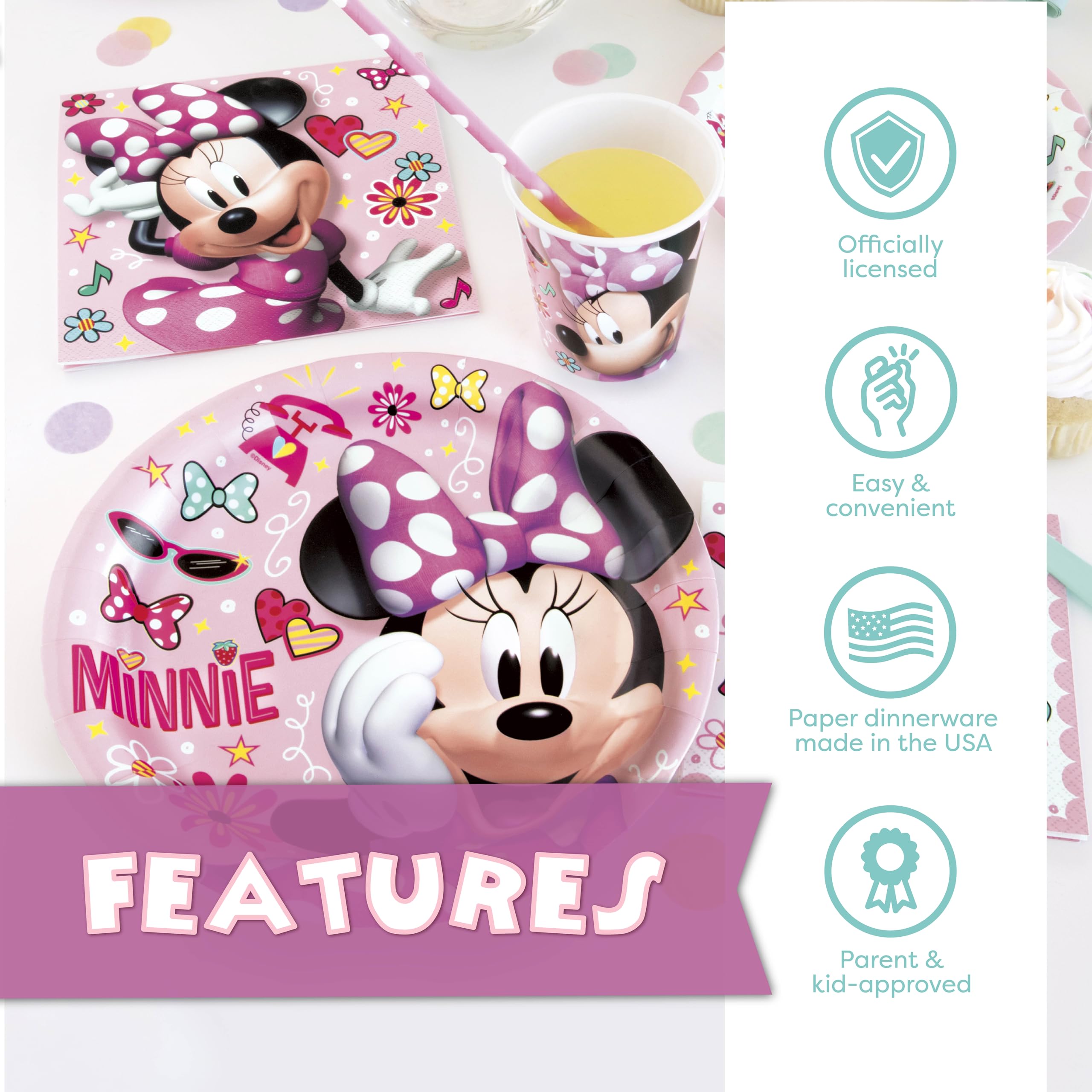 Minnie Mouse Birthday Party Supplies | Minnie Mouse Party Decorations | Minnie Mouse Party Supplies | Serves 16 Guests with Banner, Table Cover, Plates, Napkins, Sticker