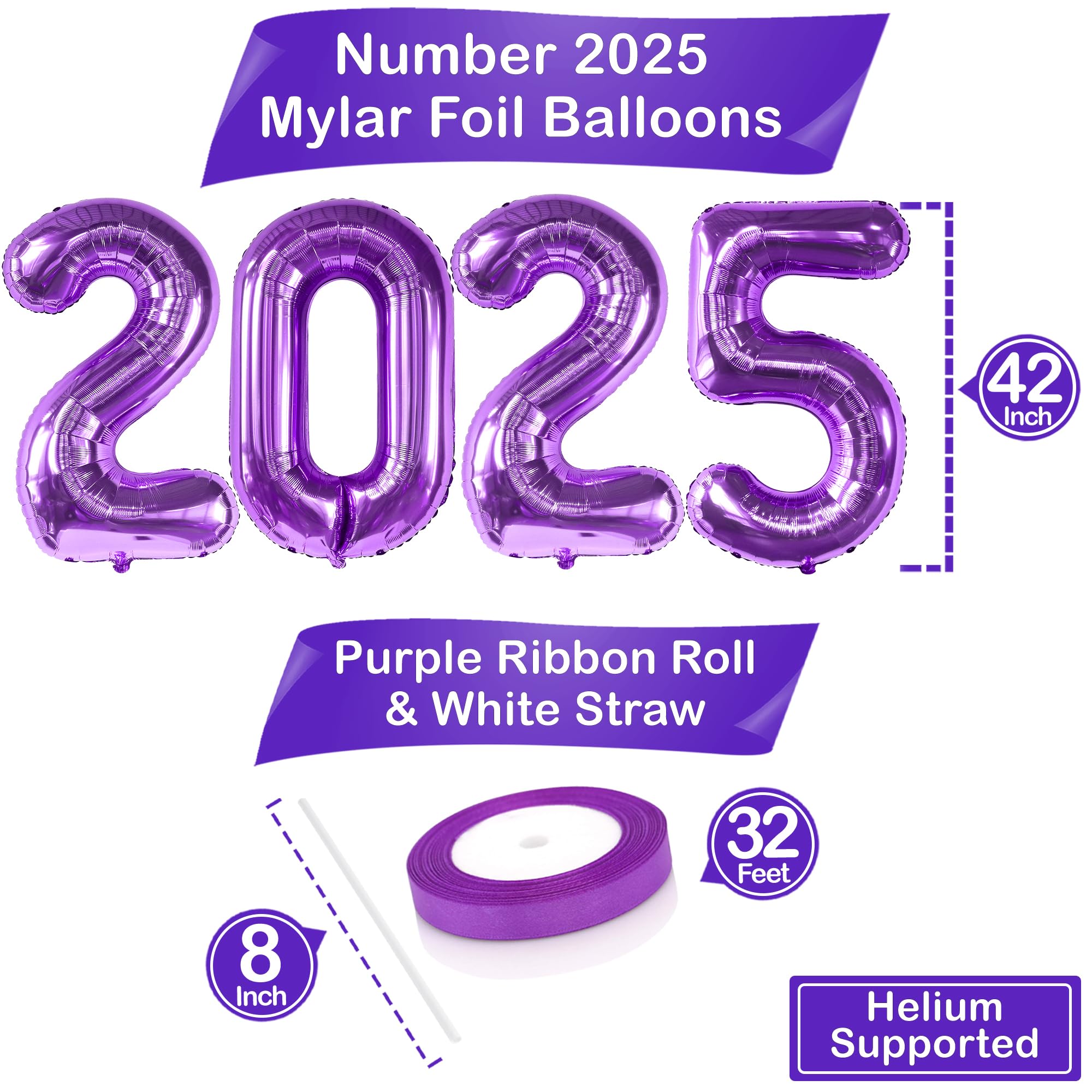 KatchOn, Huge Purple 2025 Balloons New Year - 42 Inch | 2025 Purple Balloons | Happy New Year Decorations 2025 | 2025 Balloon Numbers | New Years Eve Party Supplies 2025 | Senior Night Decorations