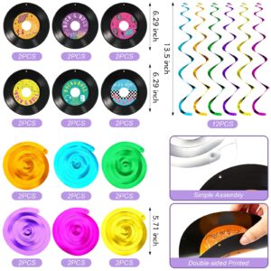 24 Pieces Musical Note Record Hanging Swirls Record and Music Wall Decor Sign with Hanging Swirls Ceiling Decorations for 50's Theme Music Party Supplies Favors