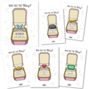 cotier brand who has the ring bridal shower scratch off game - hilarious losing phrases on ticket cards - easy to play - funny wedding shower or fun engagement party game idea for 30 guests