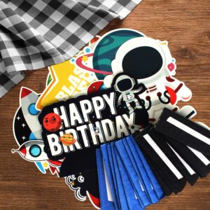 LINGTEER Outer Space Birthday Table Honeycomb Centerpieces - 9 pcs Astronaut Solay System Theme Happy Birthday Party Decorations Sign.