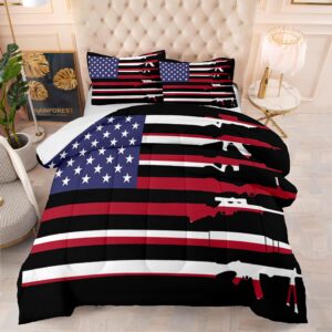 bodhi twin boys comforter,american flag comforter,kids bedding set for boys,black and red army comforter set with matching pillowcase,gun comforter bedding set.