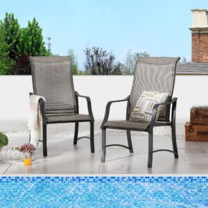 LOKATSE HOME Dining Chairs High Backrest Teslin Bar Set of 2 Outdoor Metal Furniture for Garden Patio Pool Beach Yard, Grey