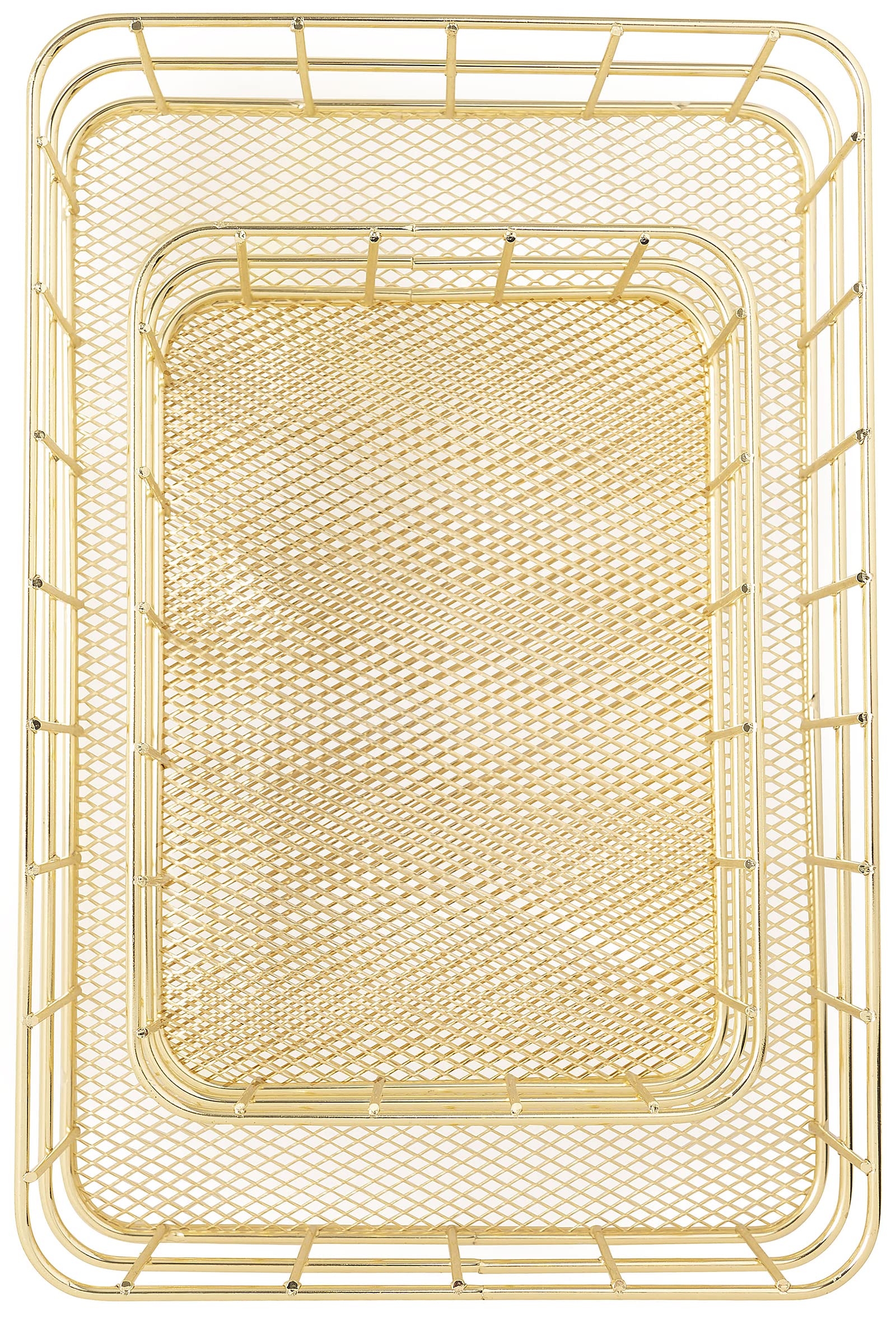 Set of 2 Nested Classic Gold Mesh Wire Basket Trays for Storage and Organizing (Medium: 9.6” X 6.4”; Small: 6.7" ×4.7")