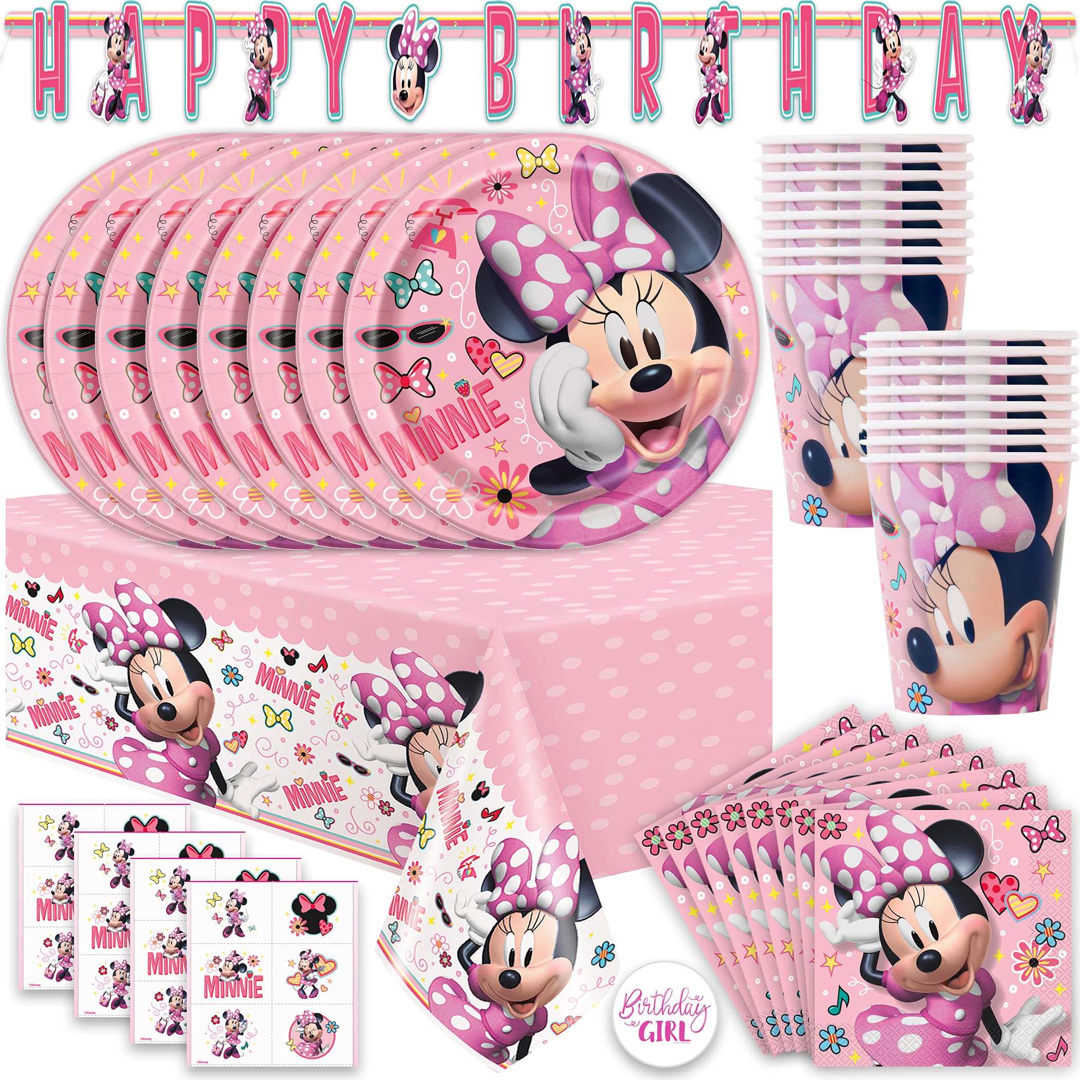 Minnie Mouse Birthday Party Supplies | Minnie Mouse Party Decorations | Minnie Mouse Party Supplies | Serves 16 Guests with Banner, Table Cover, Plates, Napkins, Sticker