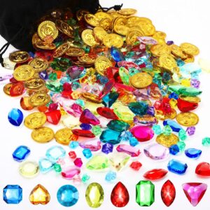 gejoy 430 pieces pirate party decorations pirate treasure jewels and pirate gold fake coins playset with drawstring bag for halloween pirate adventure themed party decorations pirate party favors