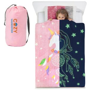 glow in the dark unicorn blanket for girls - unicorns gifts for girls - soft plush pink unicorn throw blanket - gifts for girls - unicorn gifts - 50" x 60" - pink