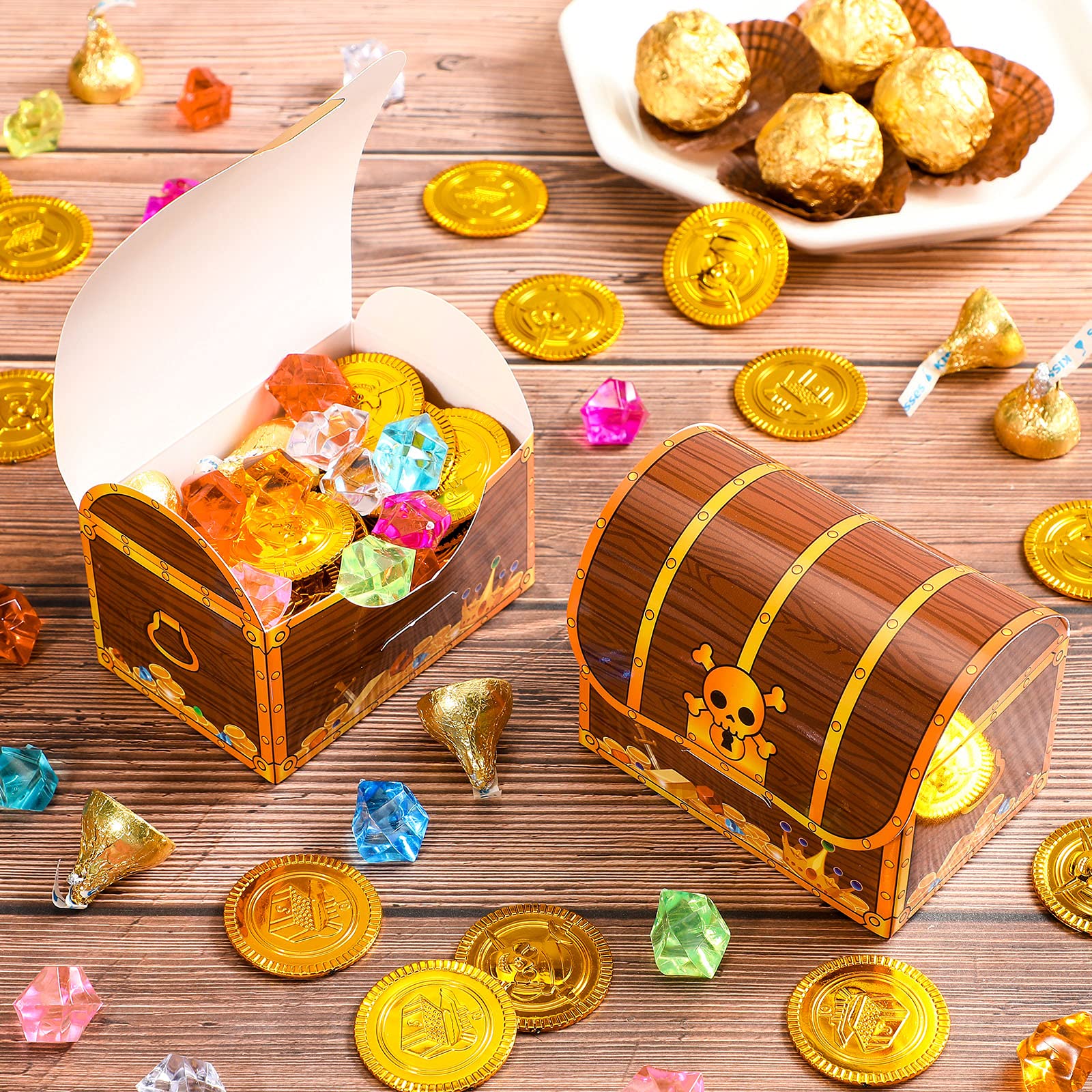 Treasure Treat Chest Boxes Cardboard Pirate Treasure Treat Chest Pirate Present Goodie Boxes Treasure Candy Favor Boxes for Halloween Treasure Hunt Game Pirate Theme Party?Simple Style,24 Pcs?