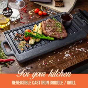 Cast Iron Griddle Plate 13 x 8 inch | Reversible Cast Iron Grill/Griddle Pan | Double Sided Stove Top Griddle On Single Burner | Pre-Seasoned Small Cast Iron Griddle 1 Piece