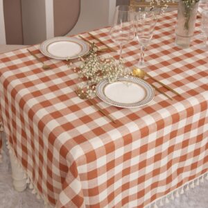 Midsummer Breeze Rustic Plaid Thanksgiving Tablecloth-Country Buffalo Check Cotton Table Cloth for Spring Fall Farmhouse Kitchen Dining Restaurant Decoration(Rectangle/Oblong, 55x70, Orange)