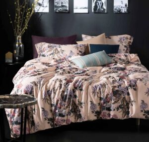 eikei home chinoiserie chic peacock floral duvet cover paradise garden botanical bird and tree branches vintage stylized long staple cotton bedding set (pastel, queen)