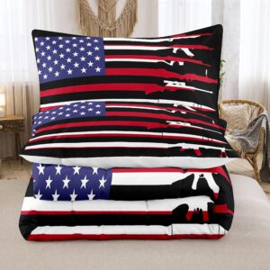 Bodhi Twin Boys Comforter,American Flag Comforter,Kids Bedding Set for Boys,Black and Red Army Comforter Set with Matching Pillowcase,Gun Comforter Bedding Set.